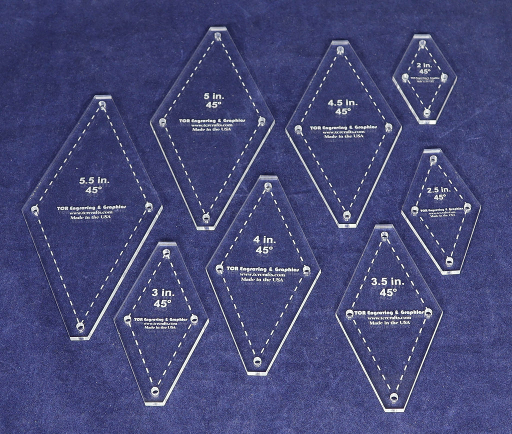 Diamond Templates 8 Pc Set No Tips 2 - 5 1/2 Inches- Clear 1/8 Inch 45 ...