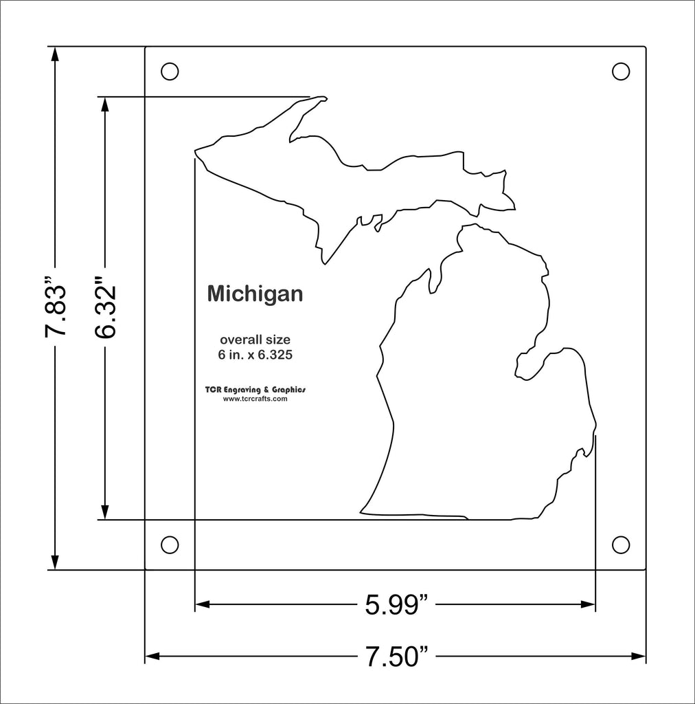 State of Michigan Template Inside 6 X 6.325 Inches- Clear 1/4 Inch Thi ...