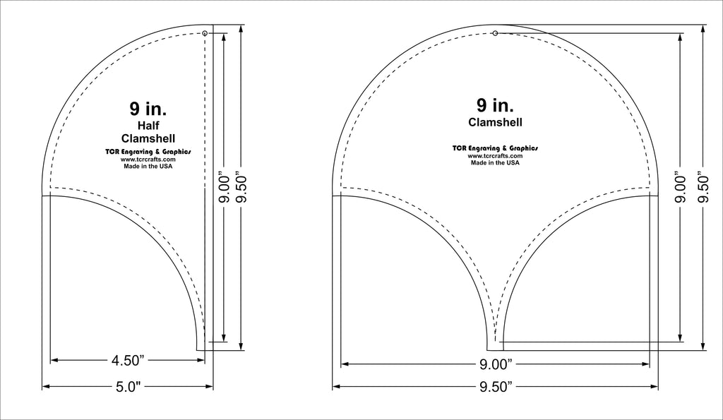Clamshell Templates. 2 Piece Set 9 Inches -Full & Half - Clear Acrylic ...