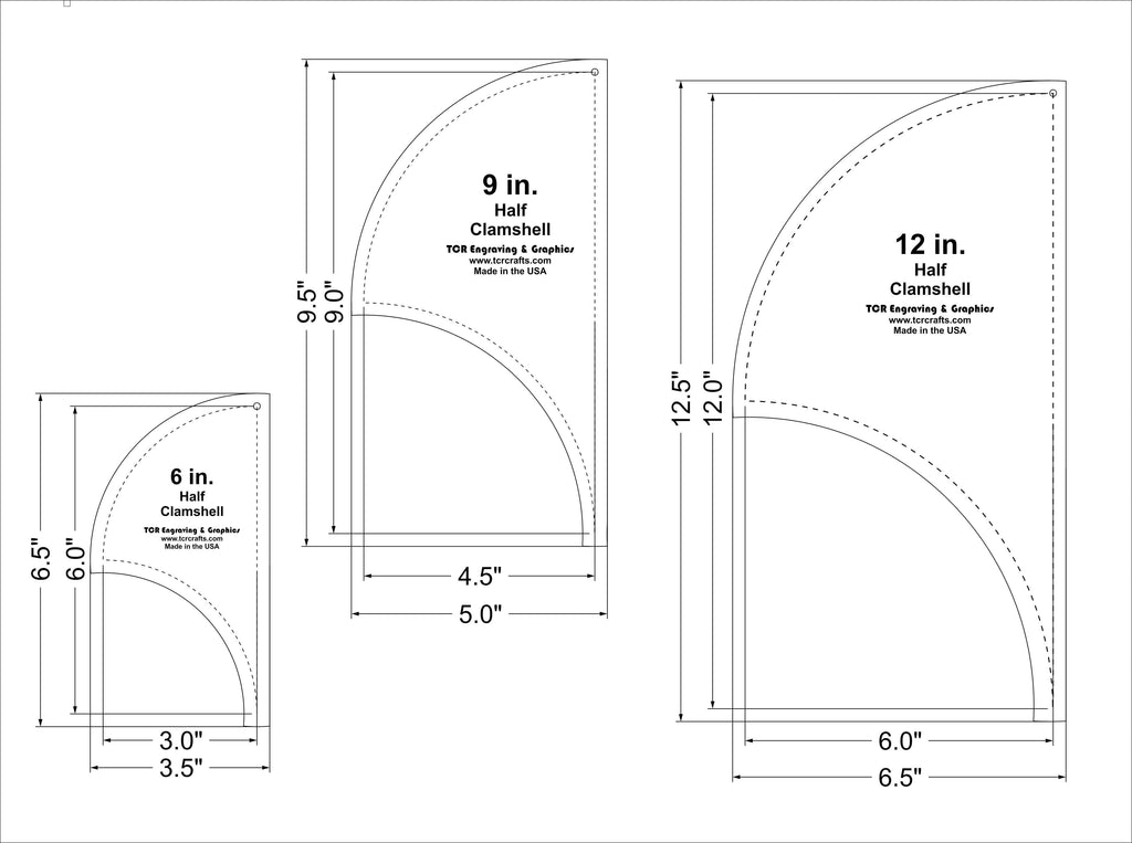 Half Clamshell Template 3 Piece Set 6,9,12 Inches - Clear Acrylic 1/8 ...