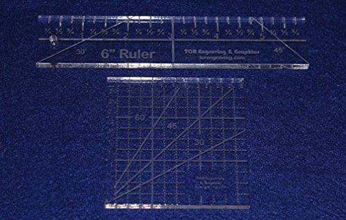2 Piece Ruler Set. 3" Square & 6" Long -Acrylic 1/4" thick. Quilting/S ...