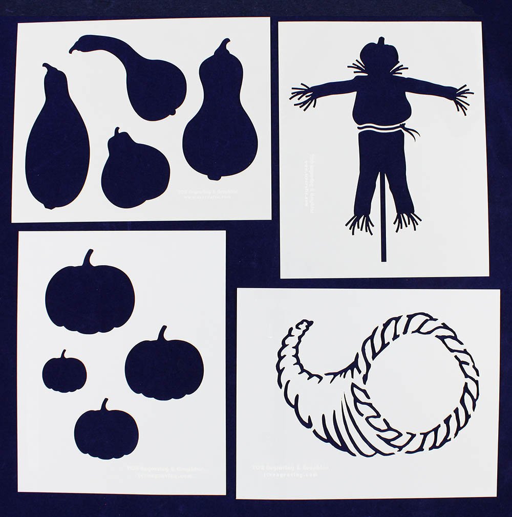 Scarecrow, Pumpkin, Gourd, Cornucopia -4 Piece Stencil Set 14 Mil 8" X ...