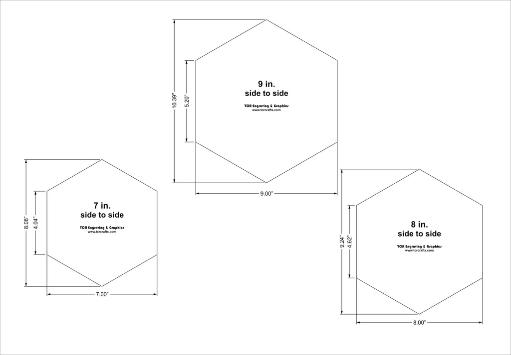 3 Pc Side to Side Measured Hexagon Set -7, 8, 9 Inches- Clear Acrylic ...