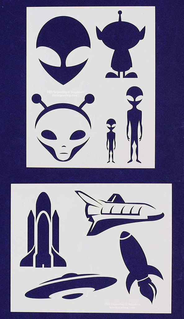 Alien/Spaceship Stencils -2 pc set-Mylar 14mil - Painting /Crafts/ Tem ...