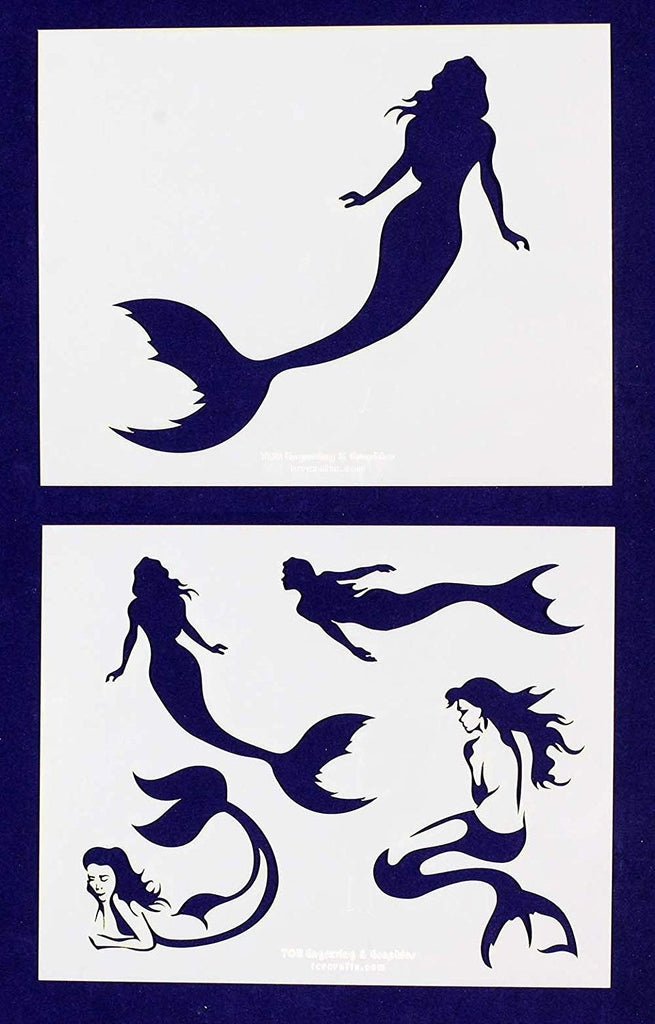 Mermaid Stencils -2 pc set-Mylar 14mil - Painting /Crafts/ Templates ...