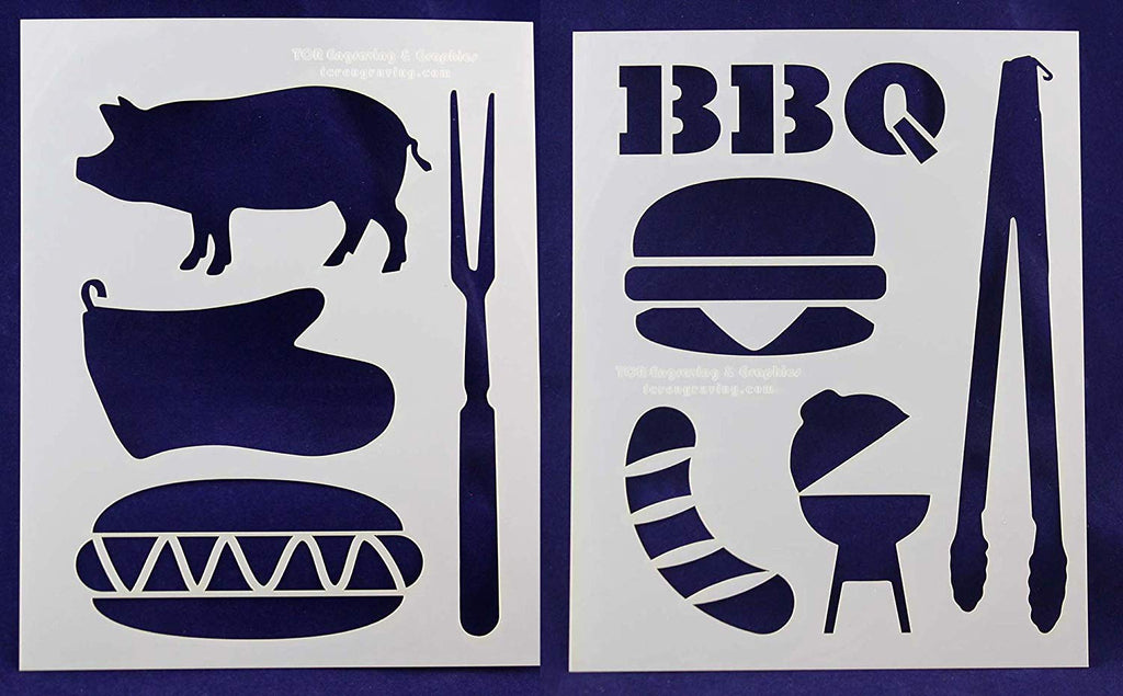 BBQ/Grilling -2 Piece Stencil Set 14 Mil 8" X 10" Painting /Crafts/ Te ...